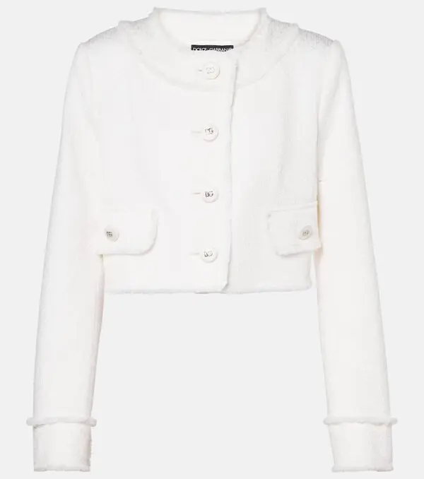 Dolce & Gabbana Cropped Wool-blend Tweed Jacket - White