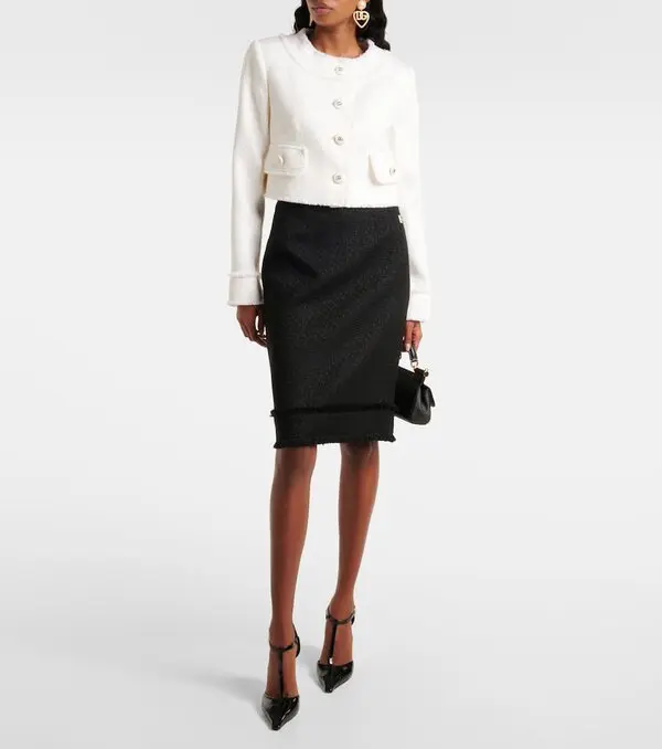 Dolce & Gabbana Cropped Wool-blend Tweed Jacket - White