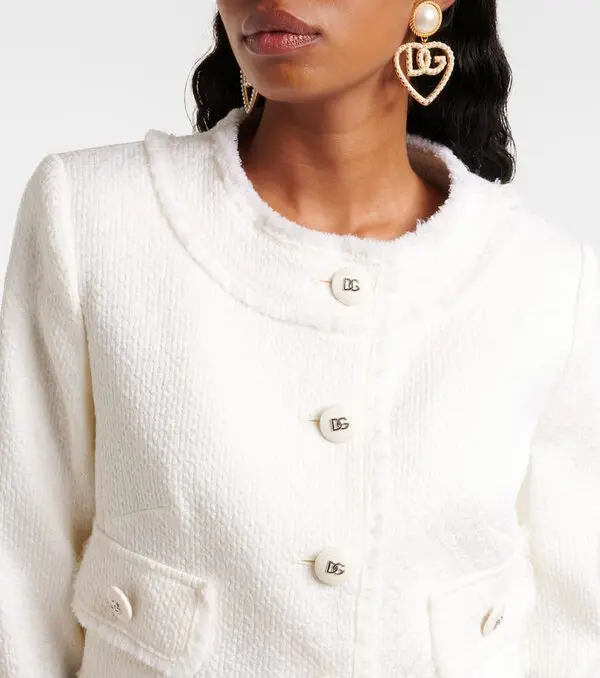 Dolce & Gabbana Cropped Wool-blend Tweed Jacket - White
