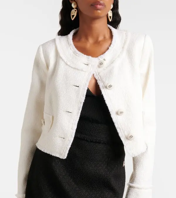 Dolce & Gabbana Cropped Wool-blend Tweed Jacket - White
