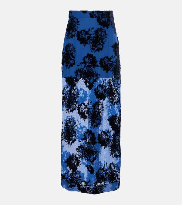 Nina Ricci Devoré Velvet Maxi Skirt - Blue