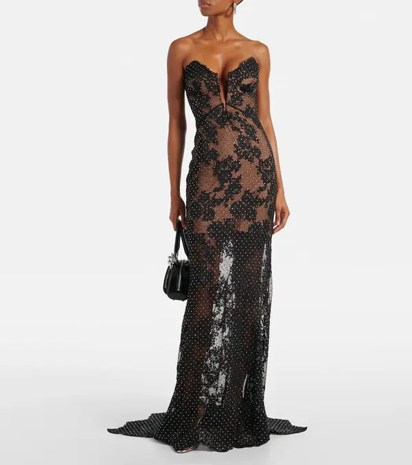 SELF-PORTRAIT Embellished Sheer Lace Gown