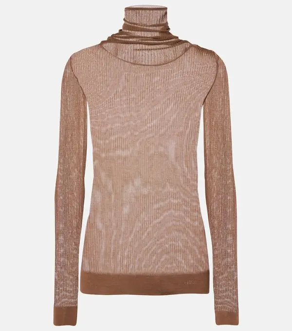 LEMAIRE Ribbed-knit Turtleneck Top - Brown