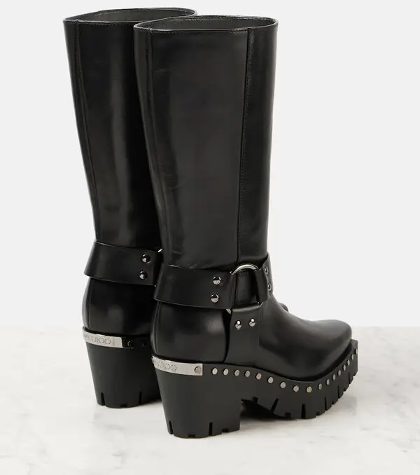 JIMMY CHOO Quinn 75 Studded Leather Biker Boots