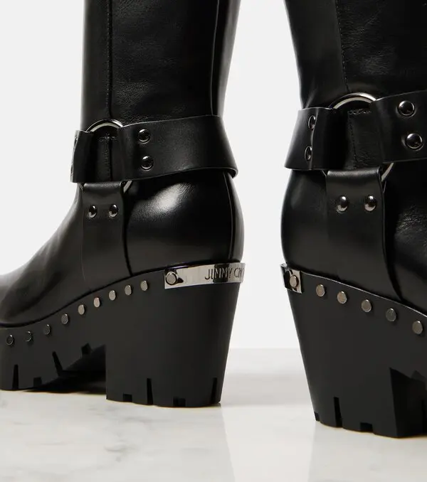 JIMMY CHOO Quinn 75 Studded Leather Biker Boots