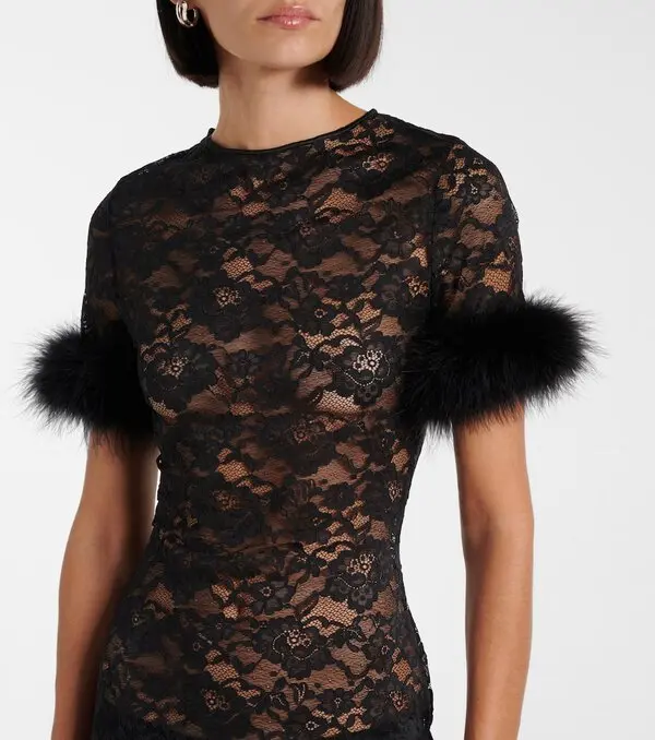 Oseree O-lover Feather-trimmed Minidress