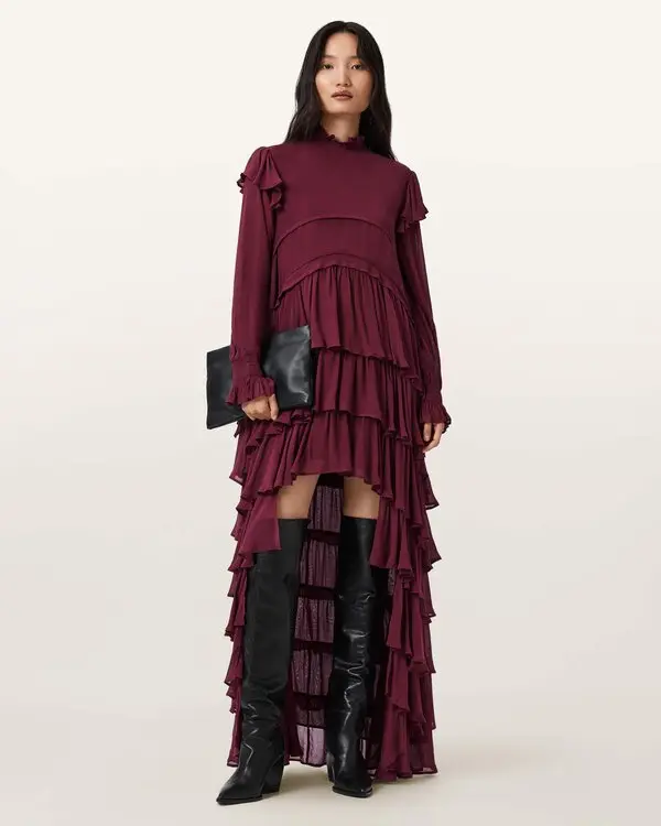 ALLSAINTS Cavarly Tiered Ruffle Maxi Dress - Red
