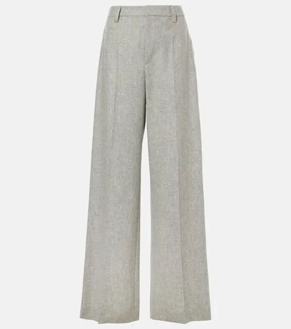 Brunello Cucinelli Wool And Cashmere Flannel Wide-leg Pants - Grey