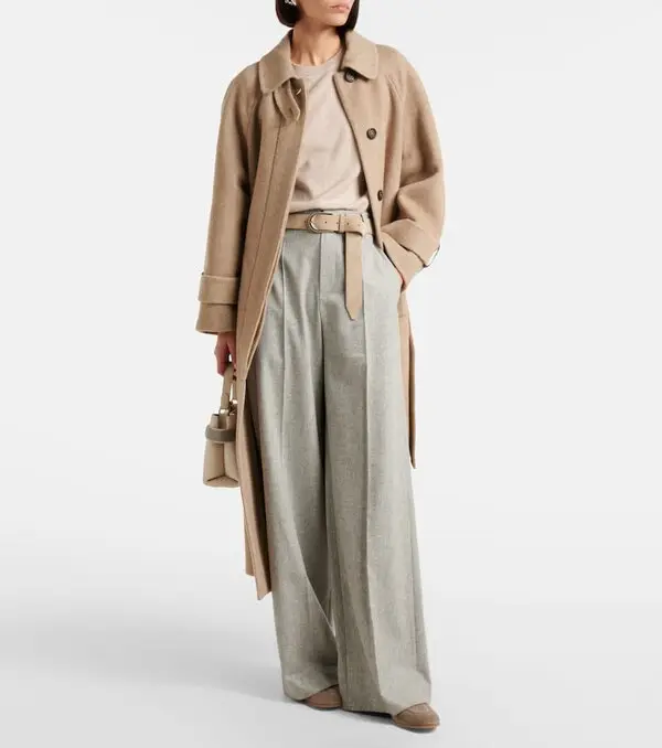 Brunello Cucinelli Wool And Cashmere Flannel Wide-leg Pants - Grey