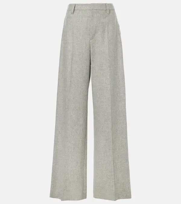 Brunello Cucinelli Wool And Cashmere Flannel Wide-leg Pants - Grey