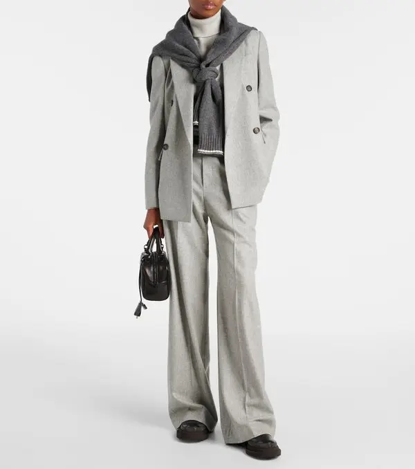 Brunello Cucinelli Wool And Cashmere Flannel Wide-leg Pants