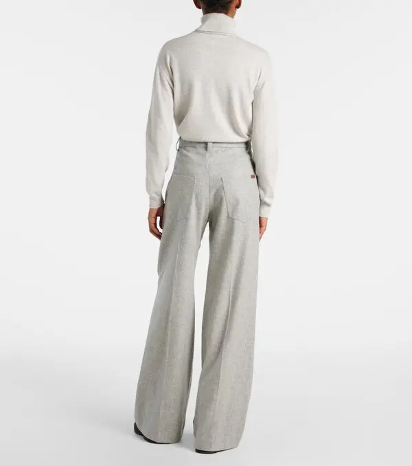 Brunello Cucinelli Wool And Cashmere Flannel Wide-leg Pants