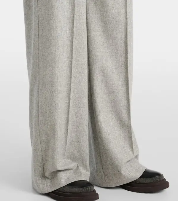 Brunello Cucinelli Wool And Cashmere Flannel Wide-leg Pants