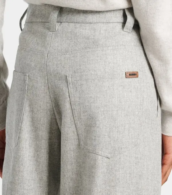 Brunello Cucinelli Wool And Cashmere Flannel Wide-leg Pants