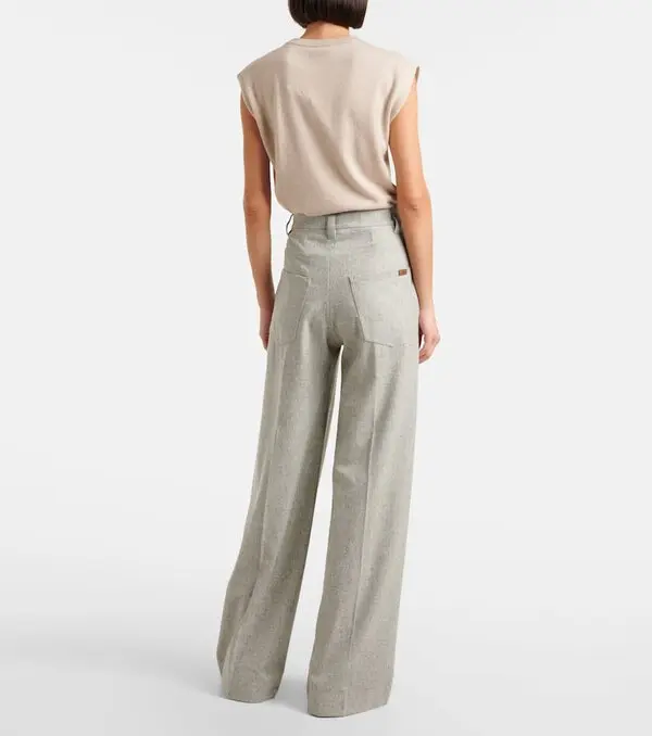 Brunello Cucinelli Wool And Cashmere Flannel Wide-leg Pants - Grey