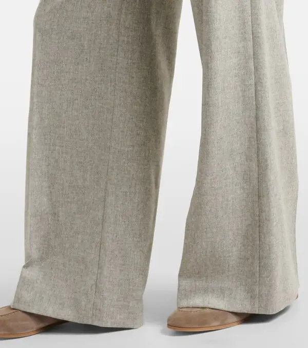Brunello Cucinelli Wool And Cashmere Flannel Wide-leg Pants - Grey