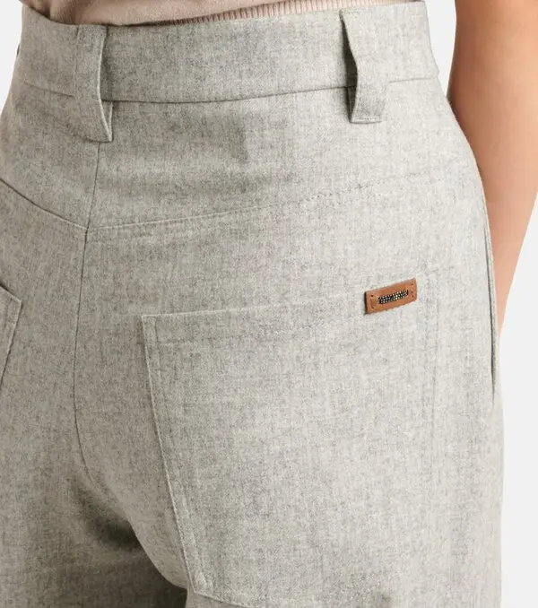 Brunello Cucinelli Wool And Cashmere Flannel Wide-leg Pants - Grey