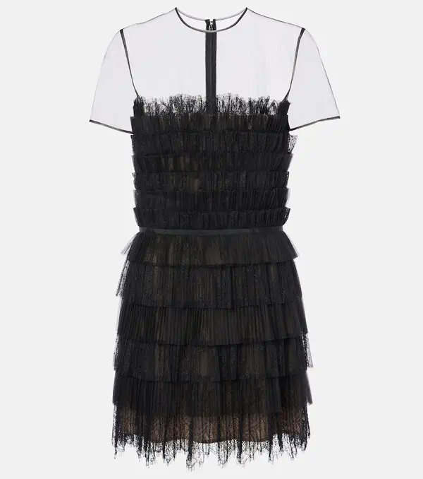 Costarellos Hayla Tulle And Chantilly Lace Minidress - Black