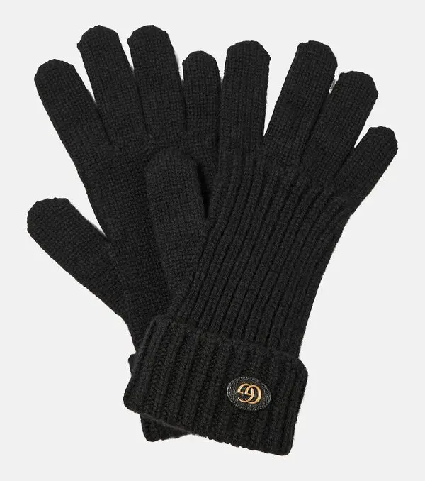 Gucci Wool And Cashmere Gloves With Double G Detail - Black