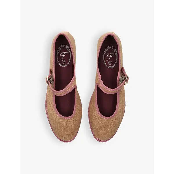 FLABELUS Dora Single-strap Linen Mary Jane Flats - Beige