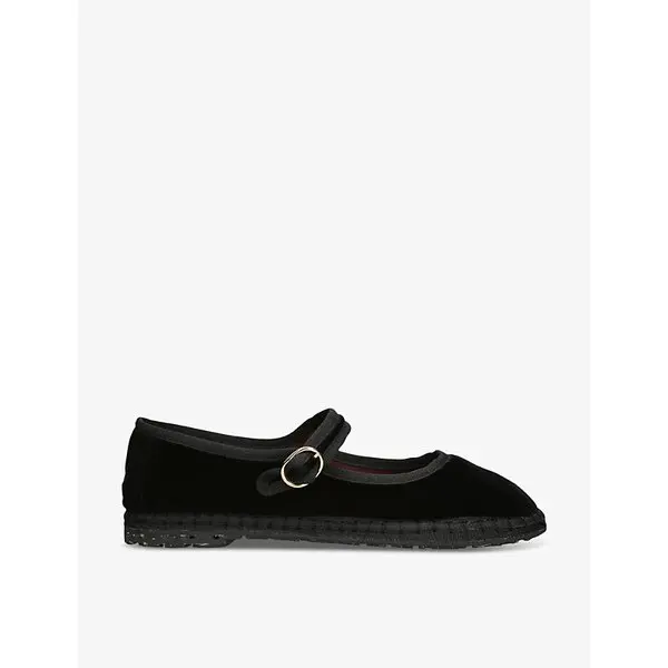 FLABELUS Antonia Cotton Mary Jane Flats - Black