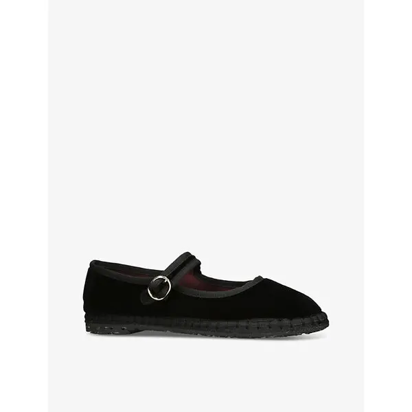 FLABELUS Antonia Cotton Mary Jane Flats - Black