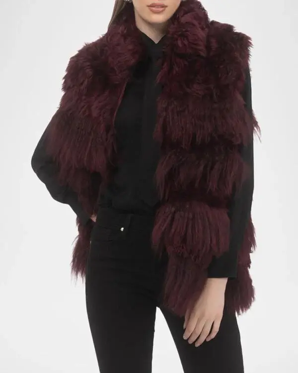 Gorski Horizontal Lamb Shearling Vest - Burgundy