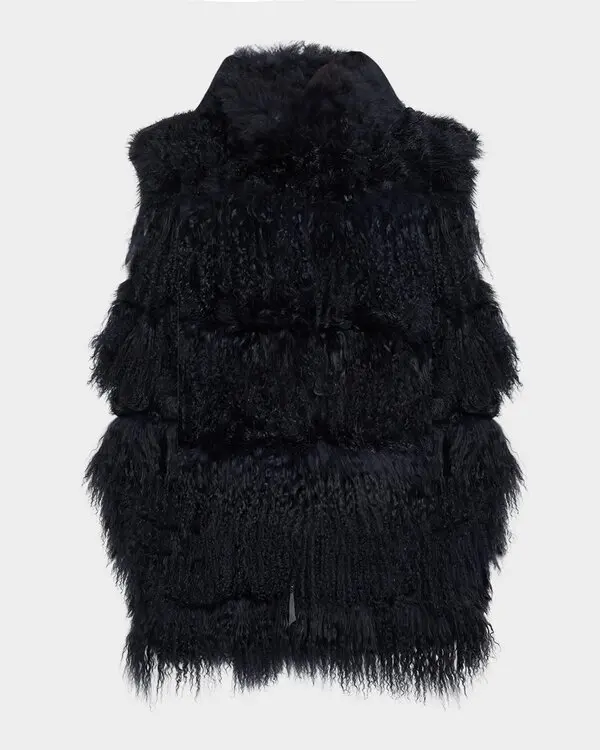 Gorski Horizontal Lamb Shearling Vest - Navy