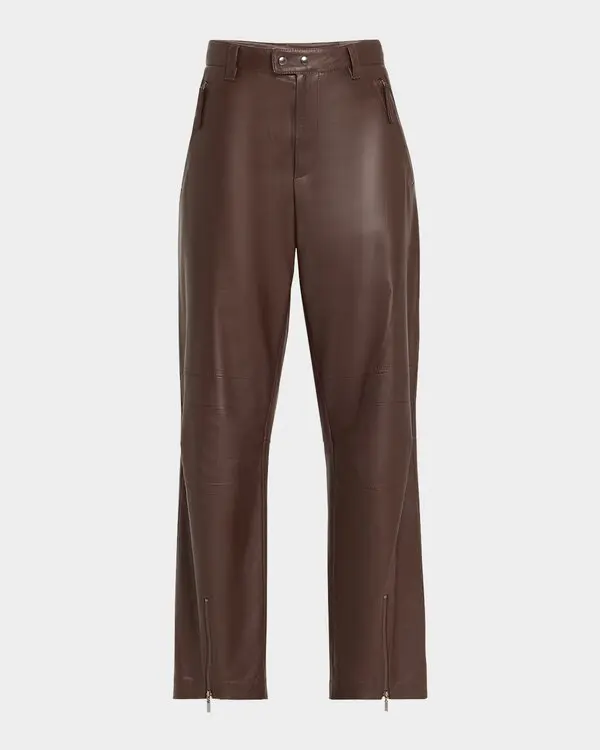 Brunello Cucinelli Smooth Glove Leather Biker Pants In Brown