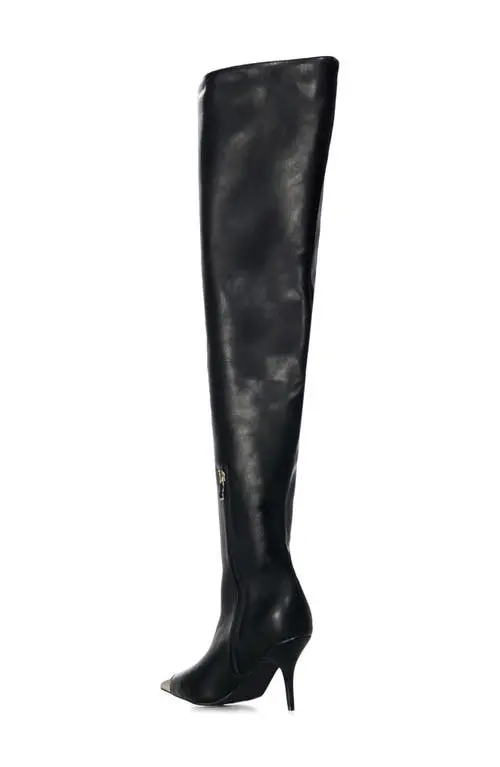alessia pointed toe over the knee garter belt boot Punk Black Leather Metal Ring Waist Belt – GTHIC main image 1