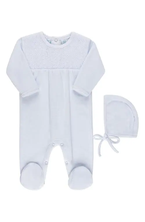 FELTMAN BROTHERS Smocked Yoke Velour Footie & Hat Set - Blue