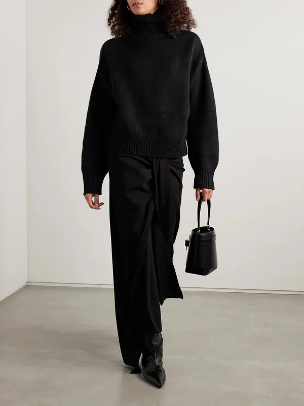 Sasuphi Oversized Cutout Ribbed Cashmere Turtleneck Sweater