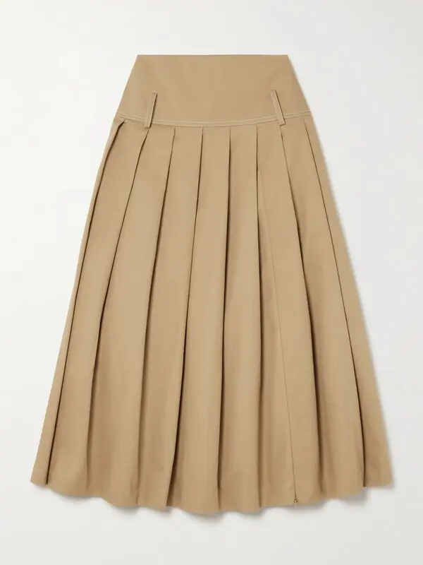 TOLU COKER Pleated Denim Midi Skirt