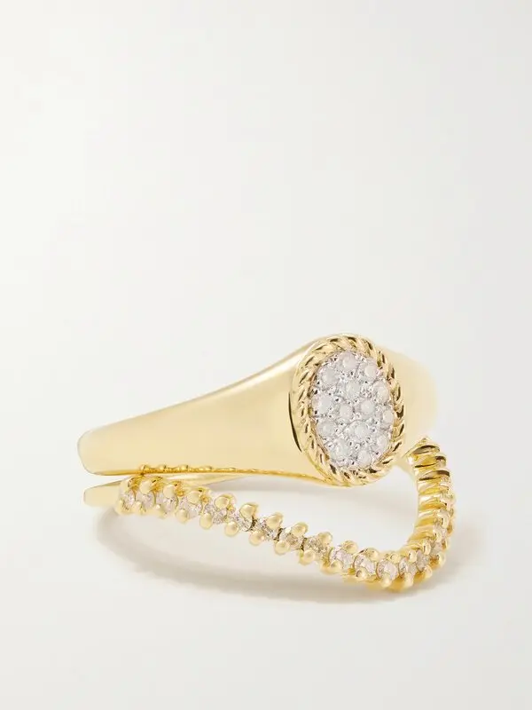 Yvonne Léon 9-karat Diamond Signet Ring Set - Gold