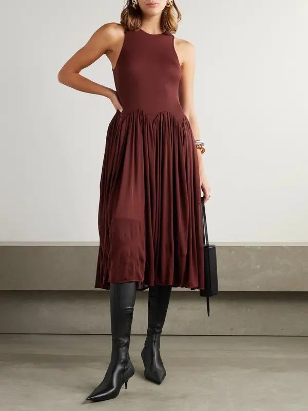 16Arlington Axar Pleated Jersey Midi Dress