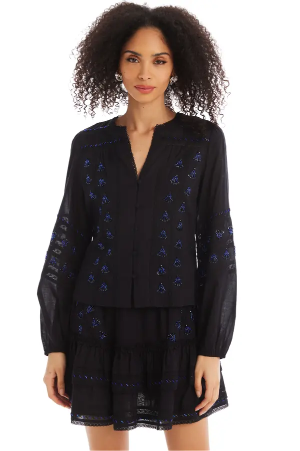 Allison Beaded Maya Blouse - Black