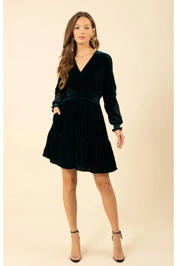 Hale Bob Alison Crochet Velvet Mini Dress - Floral / Multicolor