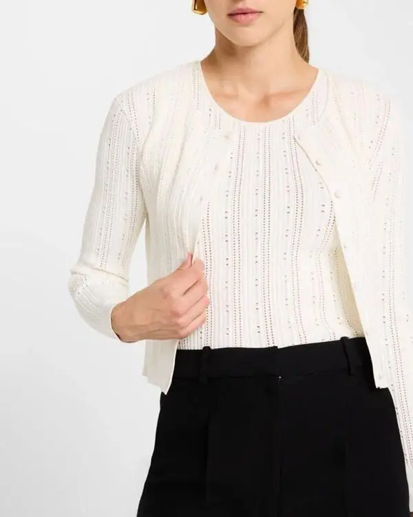 Adam Lippes Pointelle Jacquard Crop Cardigan