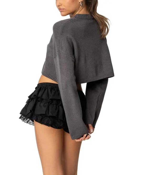 EDIKTED Knit Bow Cropped Sweater - Gray