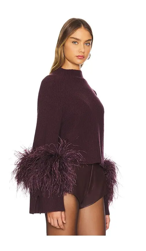 Lapointe Mock Neck Sweater With Feather Trim - Mulberry