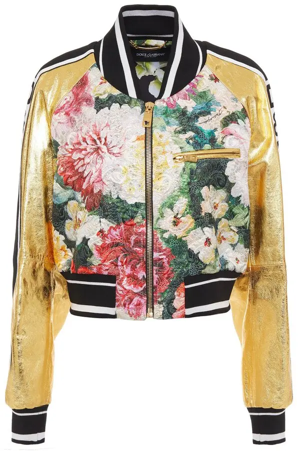 Dolce & Gabbana Metallic Leather And Floral Brocade Bomber Jacket