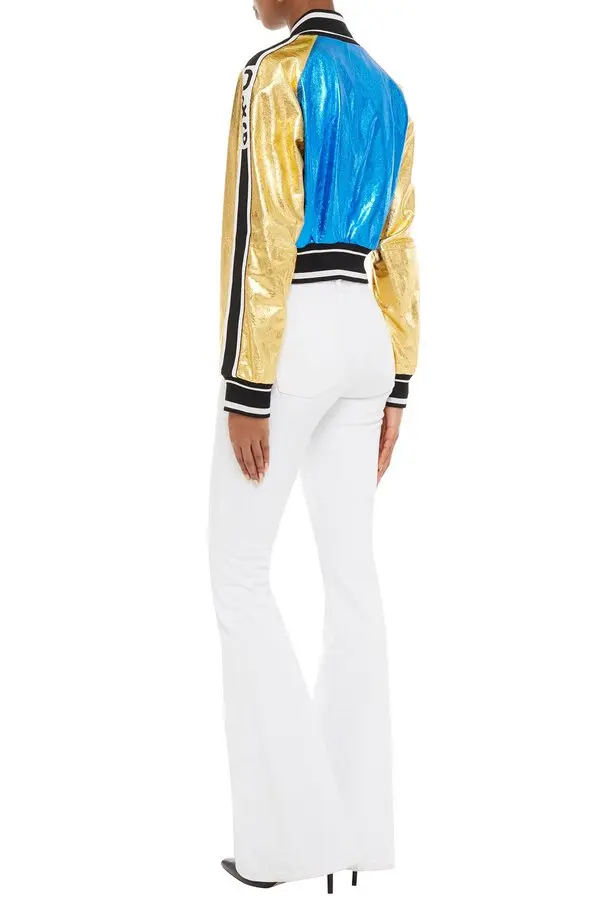Dolce & Gabbana Metallic Leather And Floral Brocade Bomber Jacket