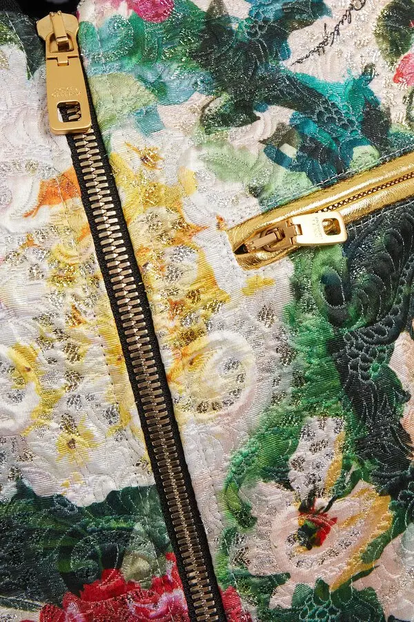 Dolce & Gabbana Metallic Leather And Floral Brocade Bomber Jacket