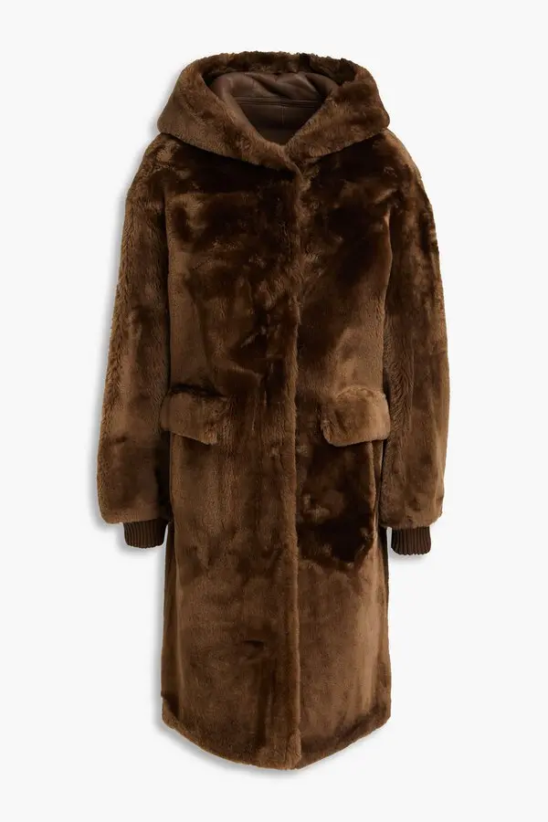 YVES SALOMON Shearling Hooded Coat - Brown
