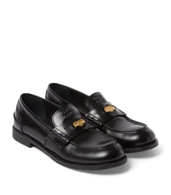 Miu Miu Brushed-leather Embossed Loafers