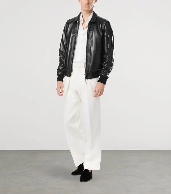 TOM FORD Leather Bomber Jacket - Black