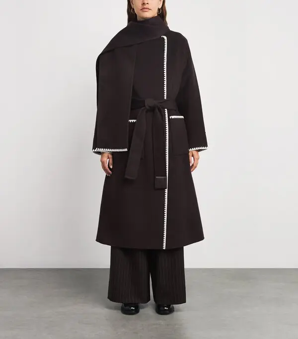 Maje Wool-blend Wrap Coat With Scarf