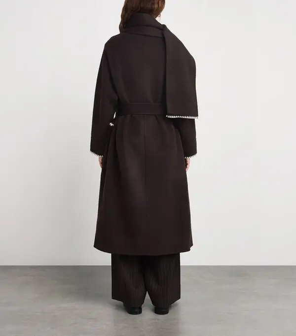 Maje Wool-blend Wrap Coat With Scarf