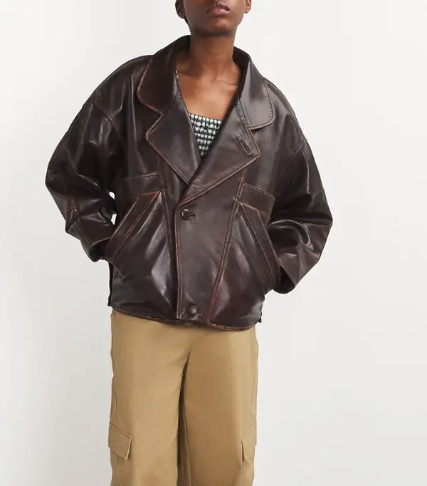 Sandro Double-breasted Leather Jacket - Brown