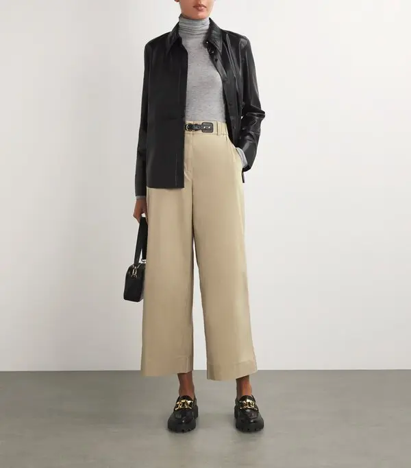 Maje Cotton Gabardine Wide-leg Trousers - Brown